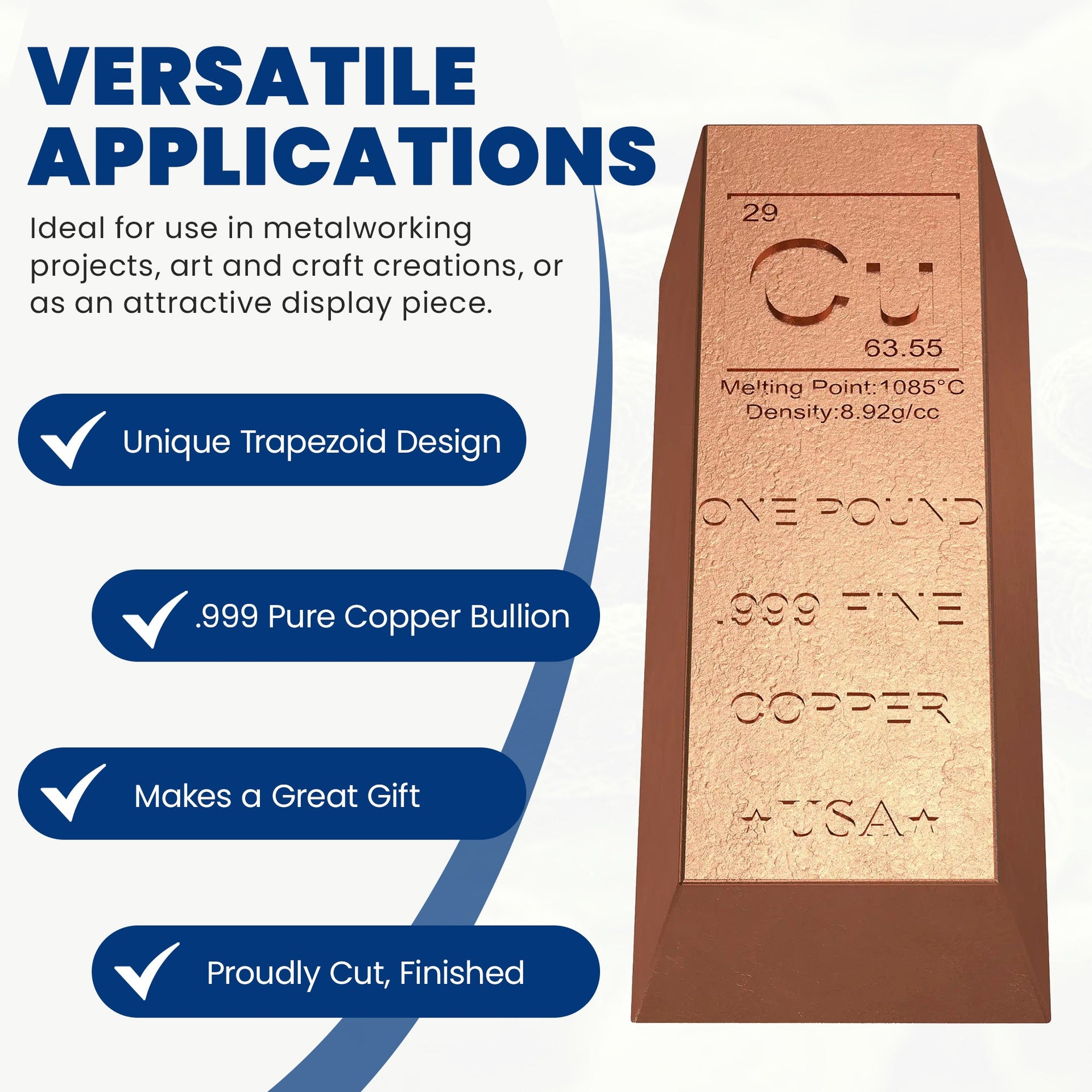 1 Pound Copper Bullion Bar Ingot Paperweight - 999 Pure Chemistry Elem ...